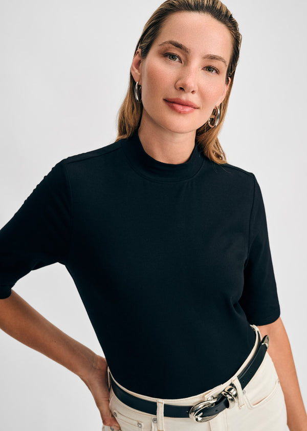 Mock Neck Elbow Tee | Isaac Mizrahi